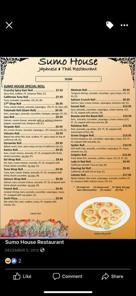 Menu at Sumo House restaurant, Vero Beach