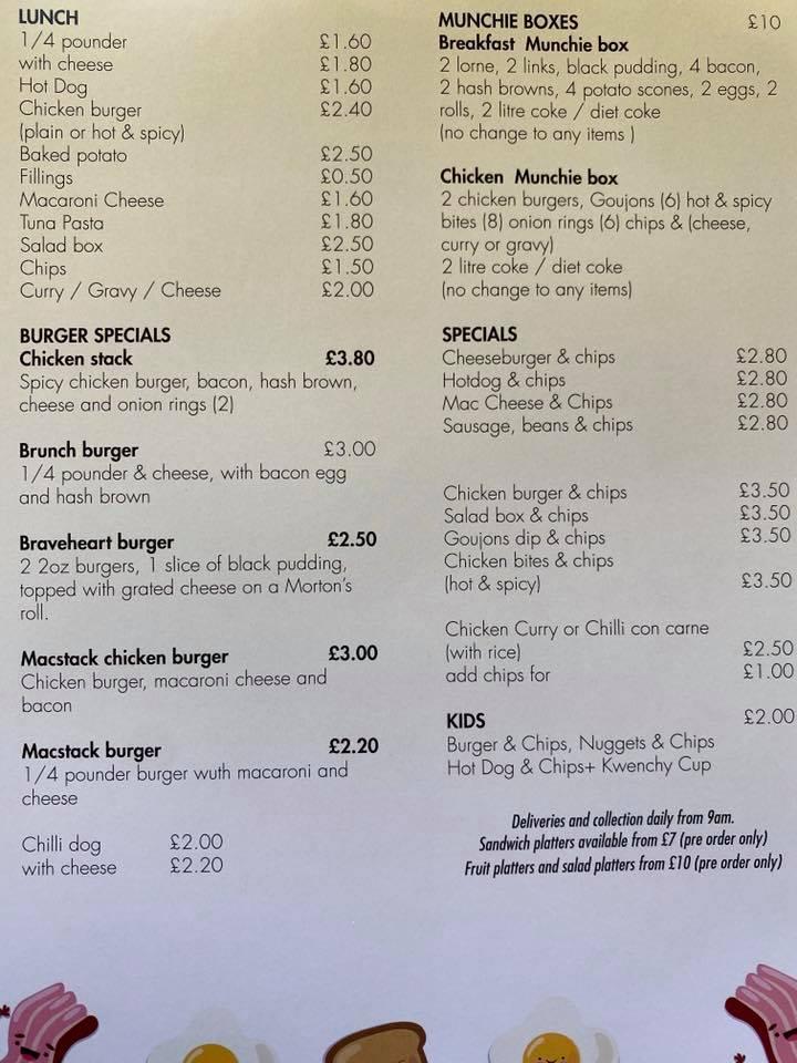 Menu at Sunny Side Up cafe, Glasgow, 3-6 Edward St