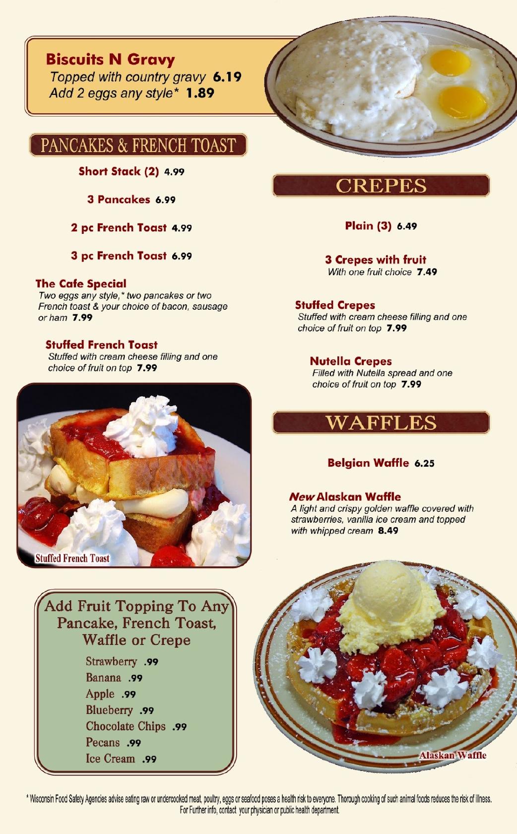 Menu at The Café at Bellevue restaurant, Bellevue
