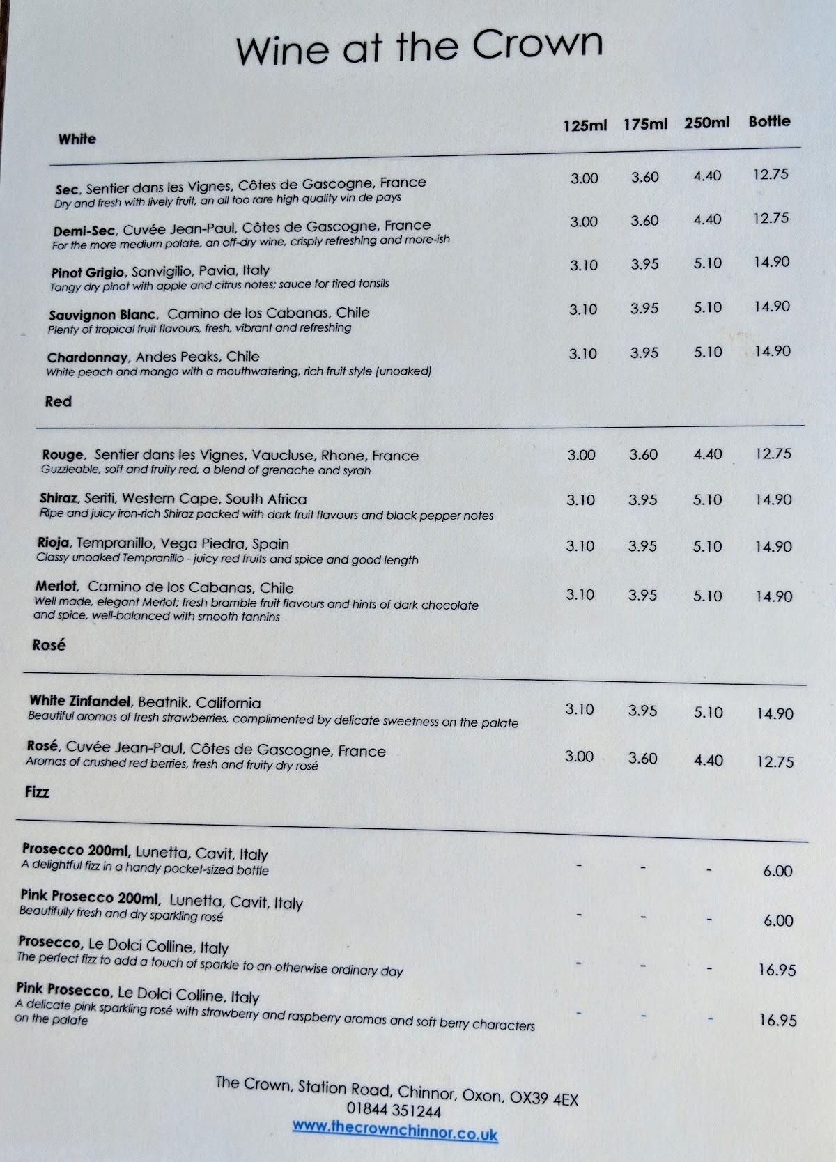 Menu at The Crown pub & bar, Chinnor
