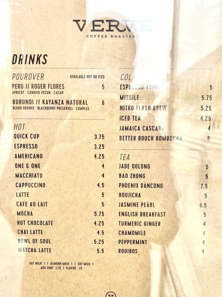 Menu at Verve Coffee Roasters cafe, San Francisco
