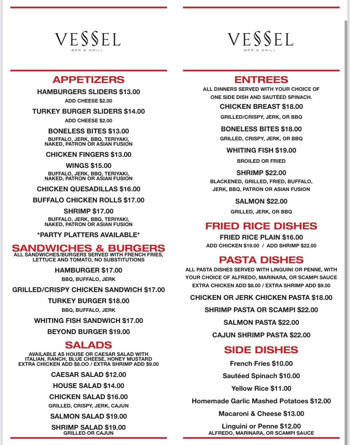 Menu at Vessel Bar & Grill, New York City