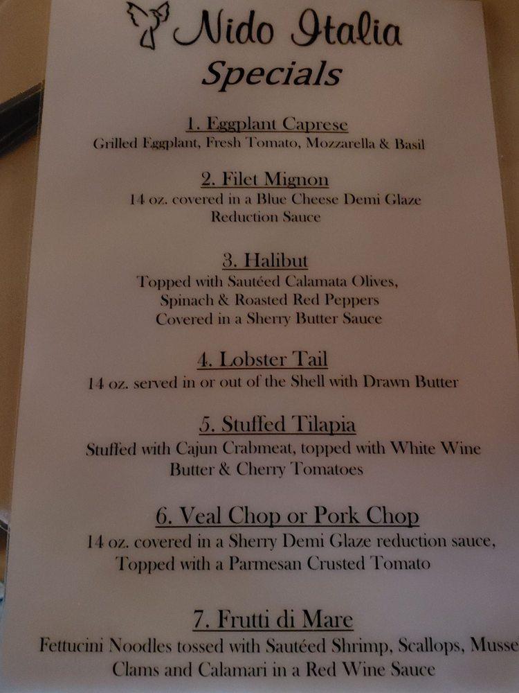 Menu at Angelos Nido Italia Restaurant, Cleveland