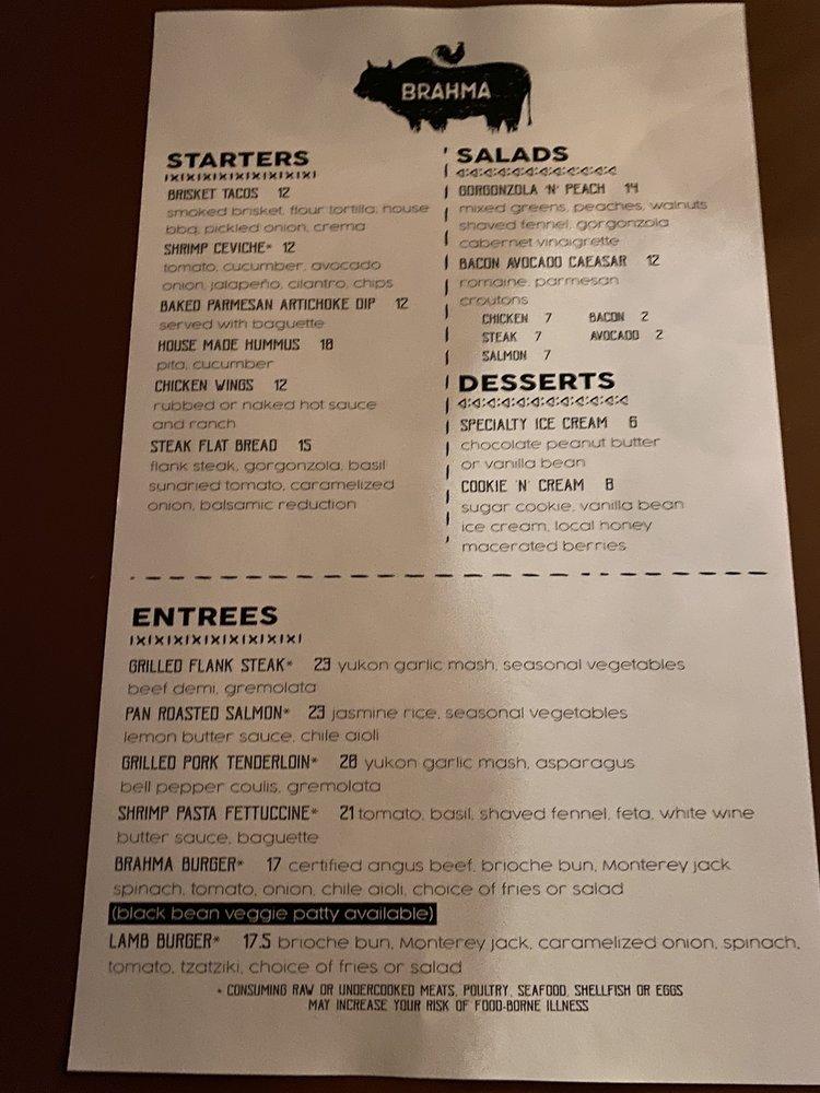 Menu at Brahma Bar and Grill, Fair Oaks