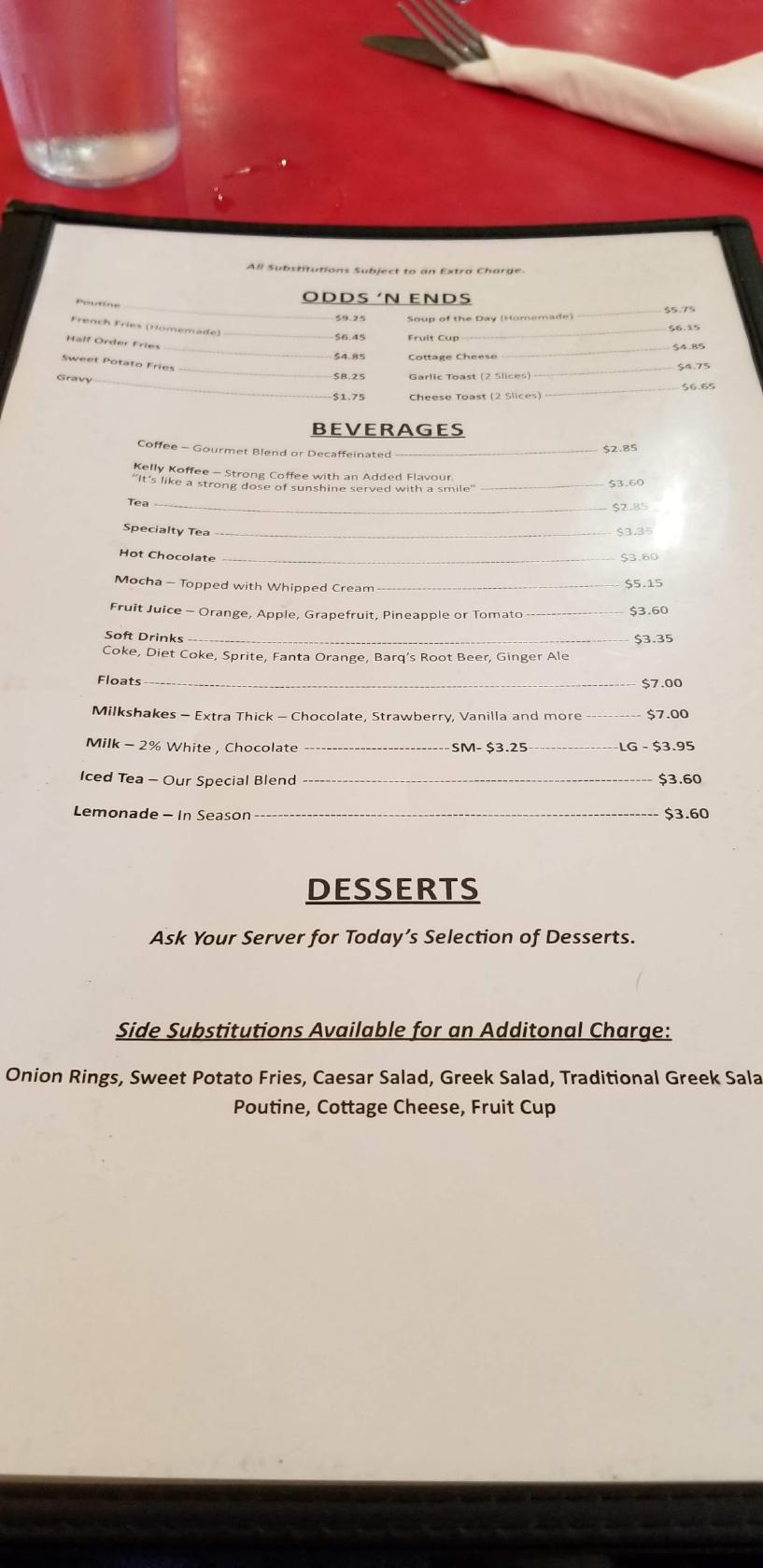 Menu at Broadway Cafe, Saskatoon