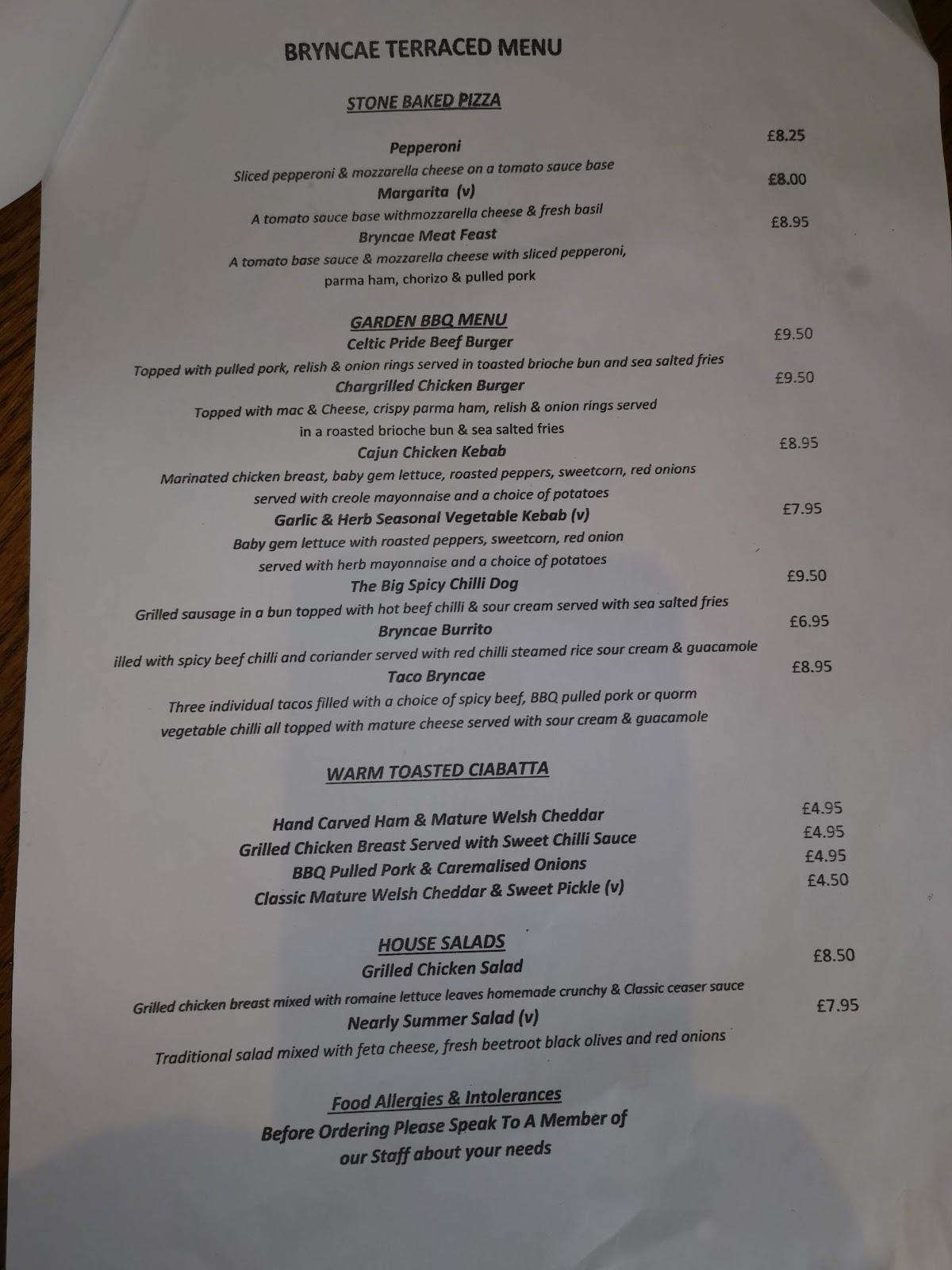 Menu at Bryncae Arms pub & bar, Llanharan