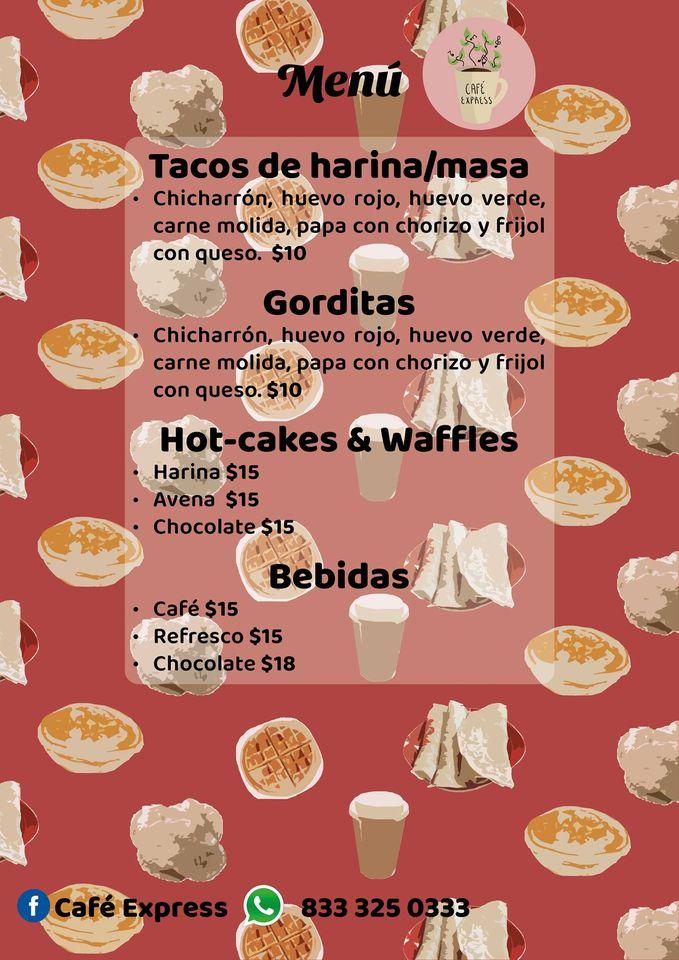 Menu at Café Express, Ciudad Madero