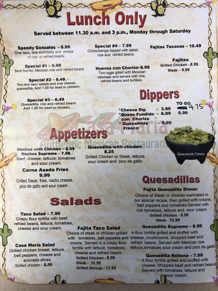 Menu at Casa Maria Mexican Restaurant, Jacksonville, -106 Old St ...