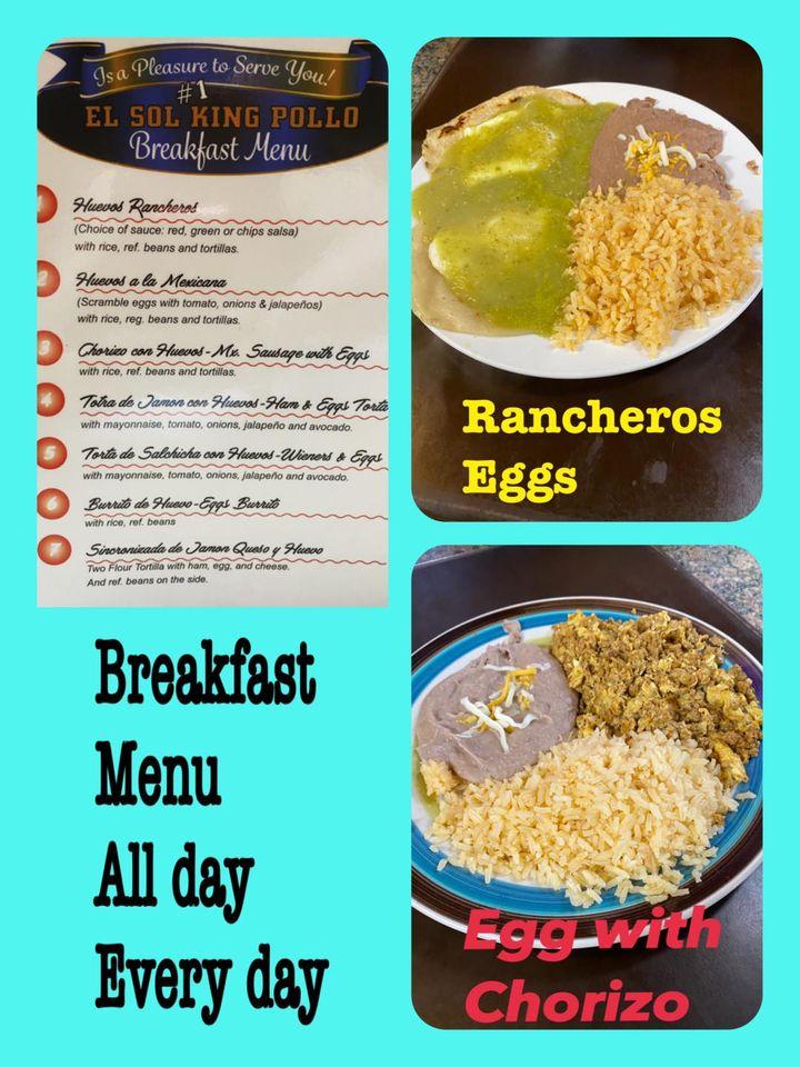 Menu at El Sol King Pollo restaurant, Albertville