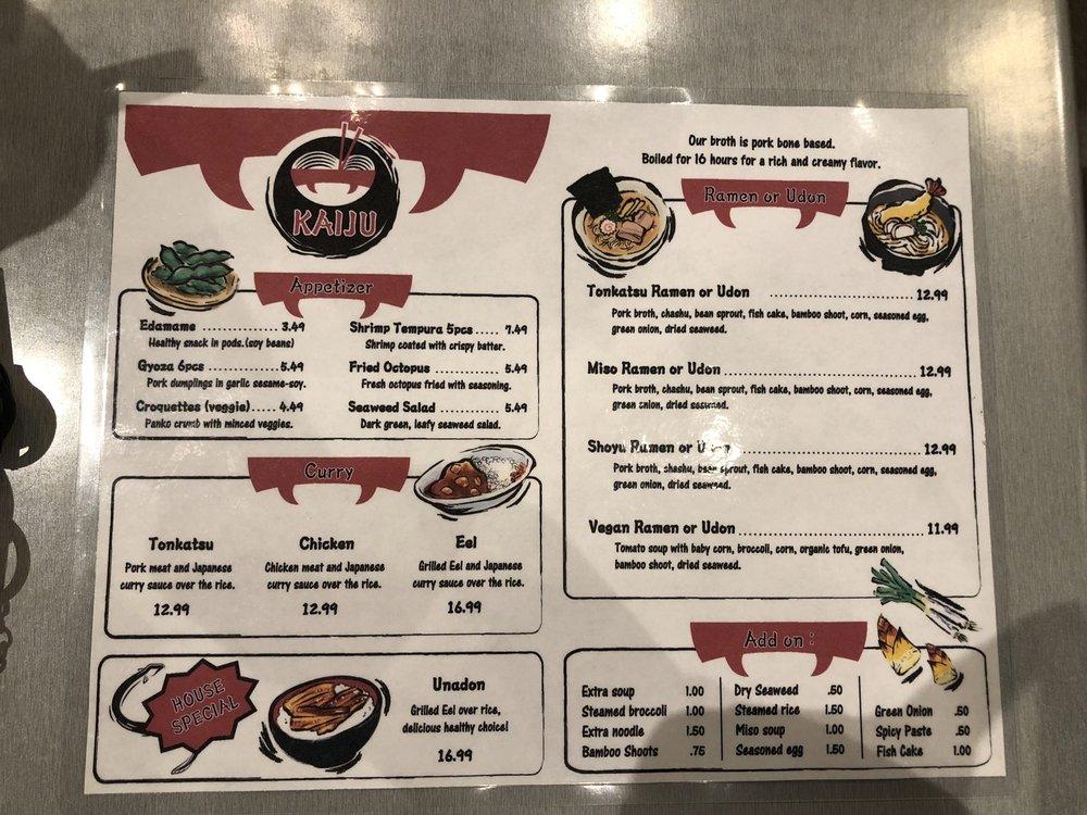 Menu at Kaiju, Isla Vista