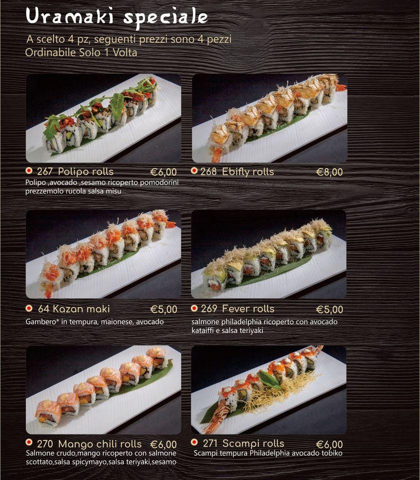 Menu at Kyo sushi restaurant, Brescia