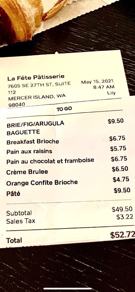 Menu at La Fete Patisserie desserts, Mercer Island