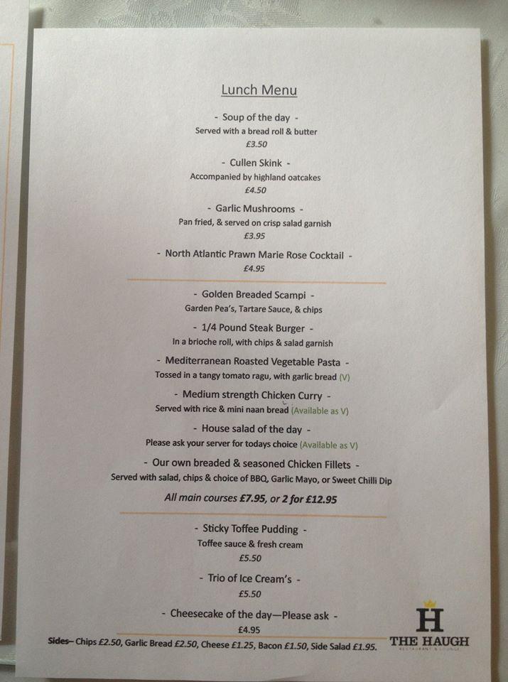 Menu at The Haugh Restaurant & Lounge, Elgin