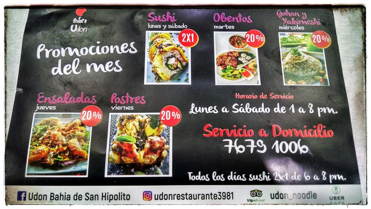 Menu at Udon restaurant, Mexico City, Bahía de San Hipólito 43-Local 11