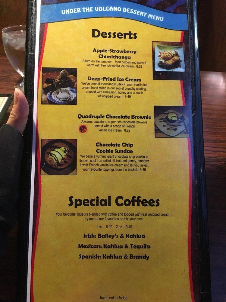 Menu at Under The Volcano restaurant, London