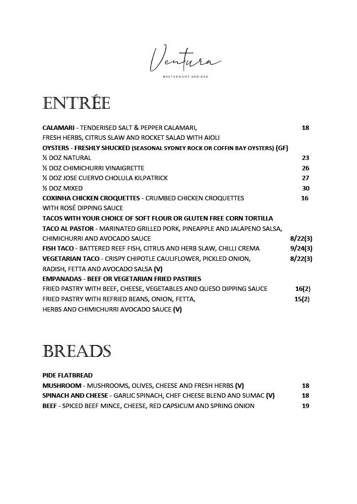 Menu at Ventura Restaurant and Bar, Airlie Beach