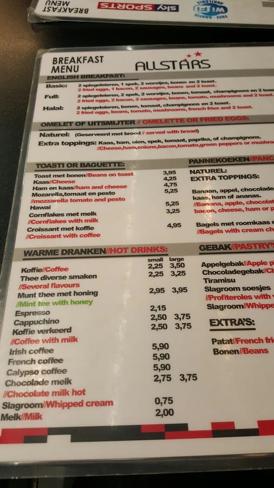 Menu at Allstars Steakhouse, Amsterdam