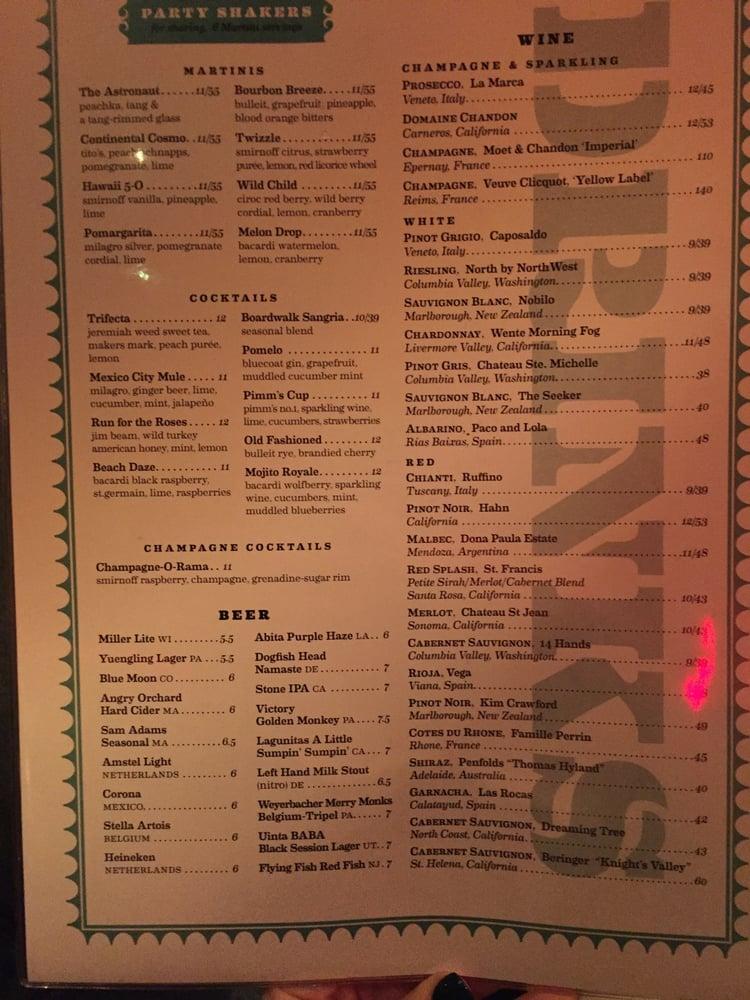 Menu at Continental pub & bar, Atlantic City
