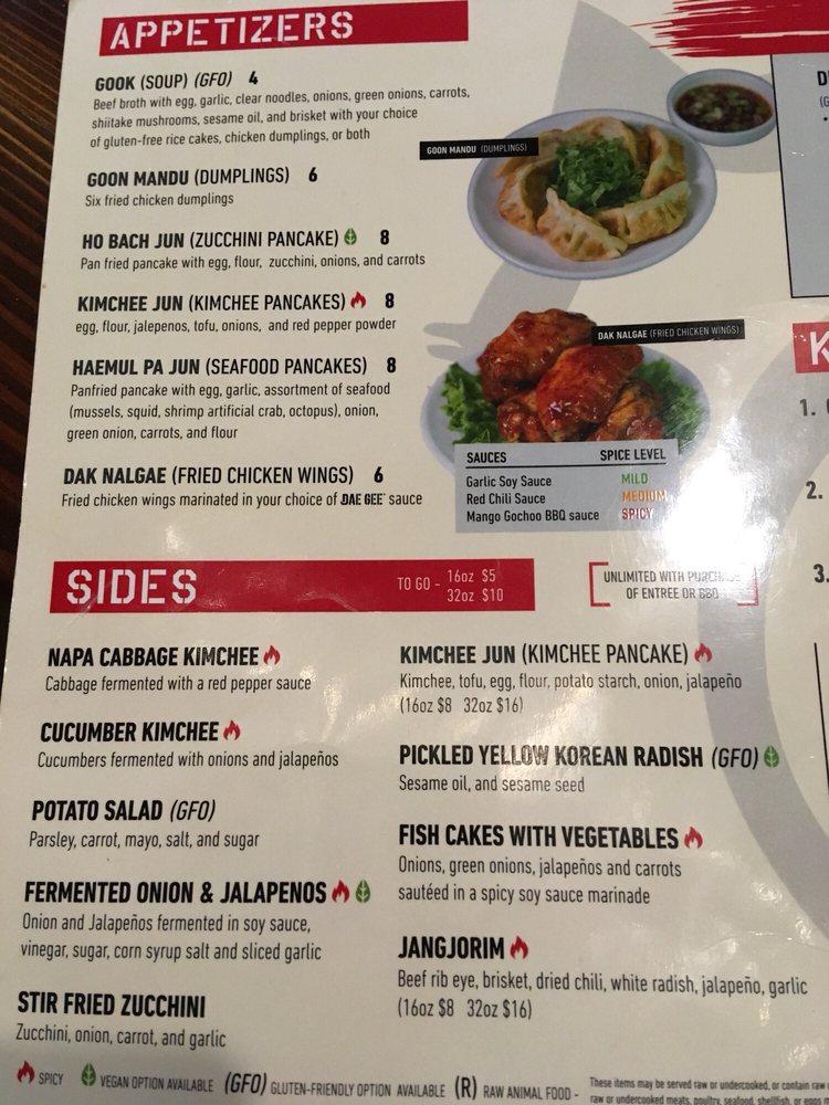 Menu at DAE GEE KOREAN BBQ, Aurora, S Havana St Unit 1
