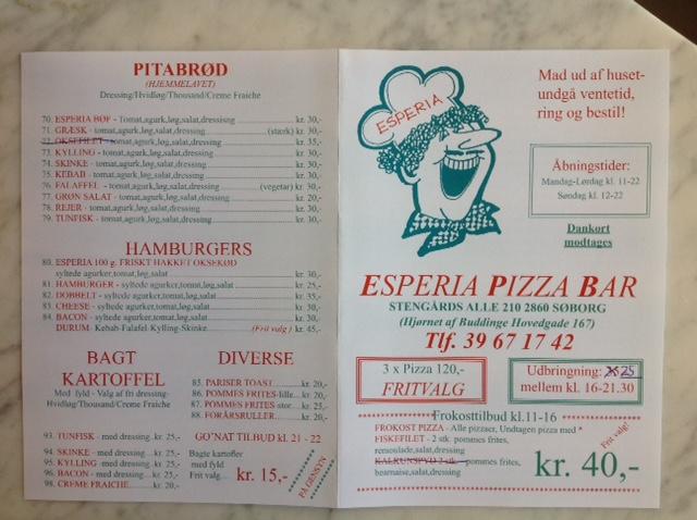 Menu at Esperia Pizza Bar, Søborg, Stengårds Alle 210