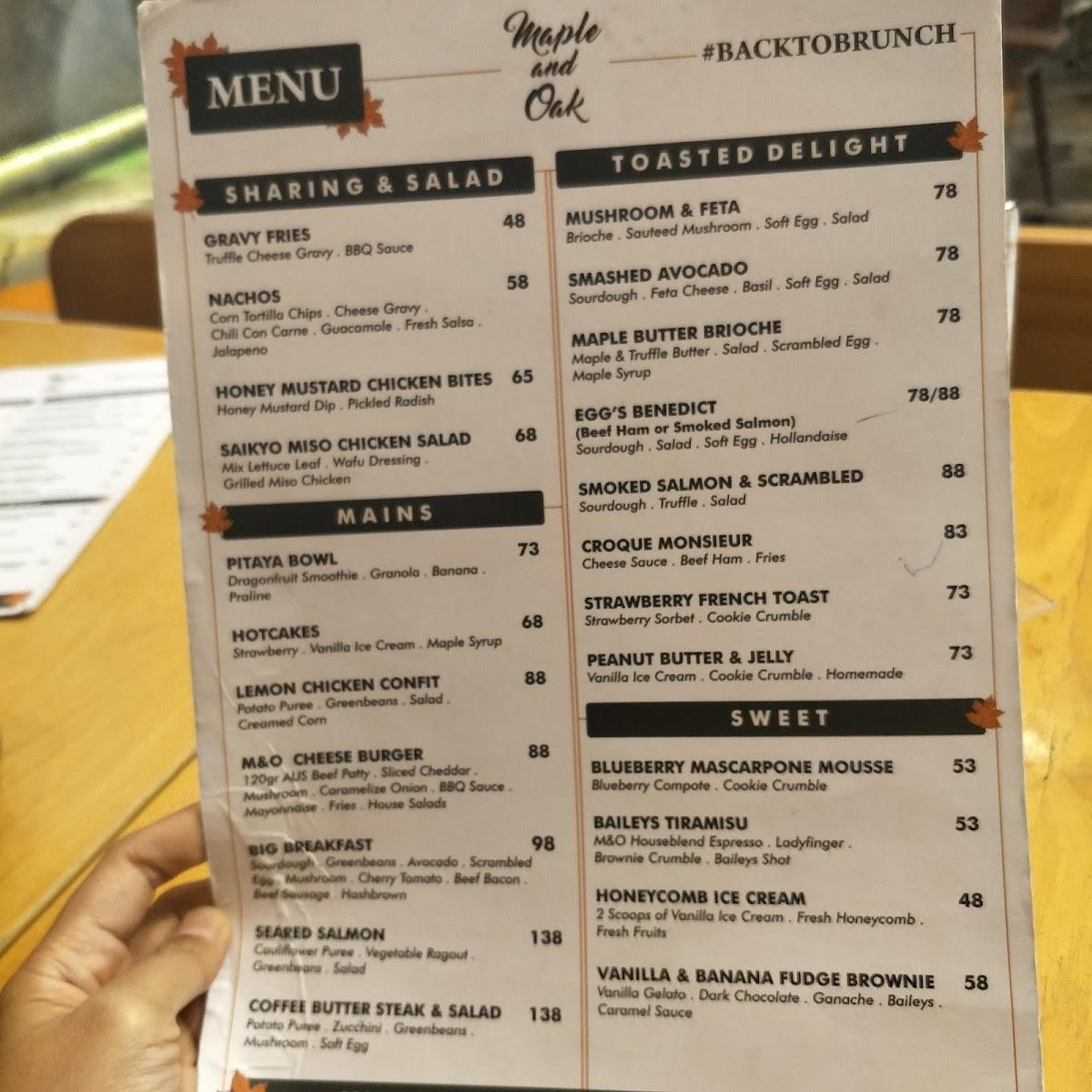 Menu at Maple and Oak restaurant, Jakarta