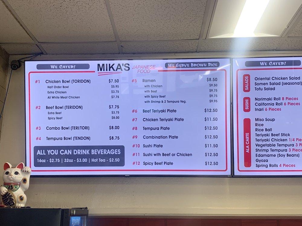 Menu at Mika's Japanese Restaurant, Fresno