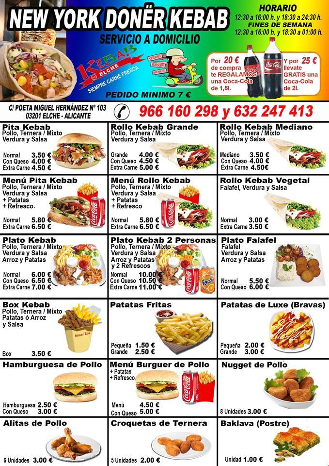 Menu at New York Doner Kebab restaurant, Elche