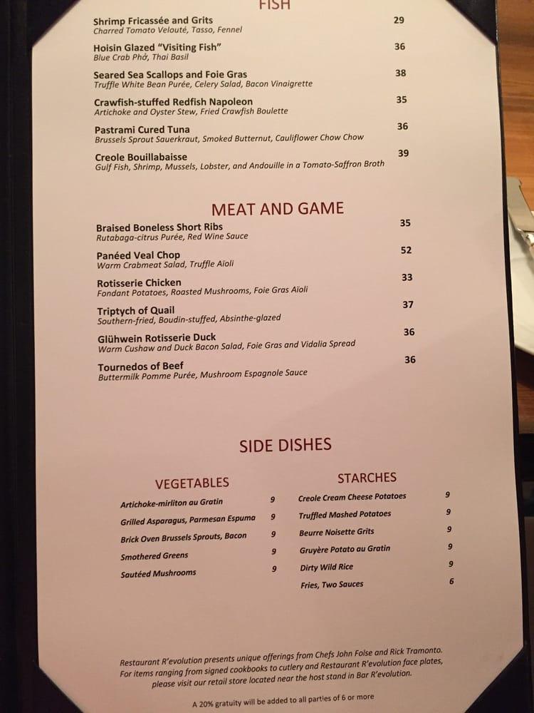 Menu at Restaurant R'evolution, New Orleans