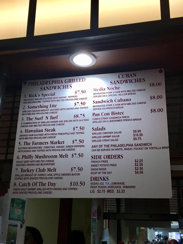 Menu at Rick's grill restaurant, New Orleans