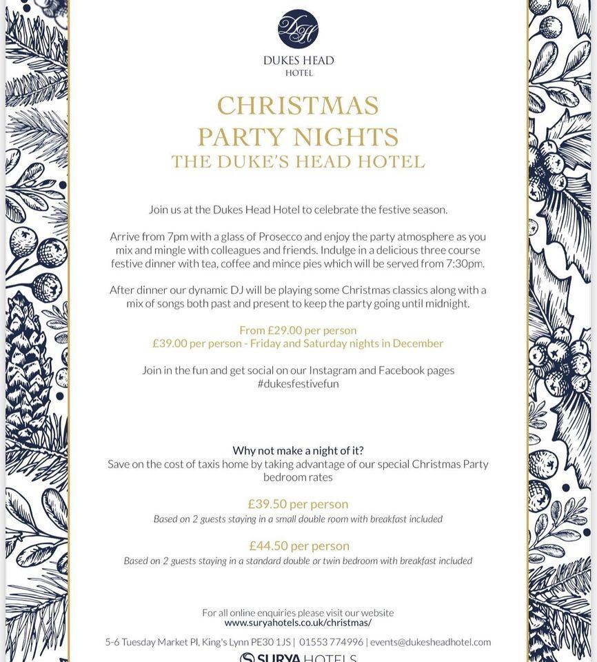 Menu at The Duke's Head Hotel - Surya Hotels restaurant, King's Lynn