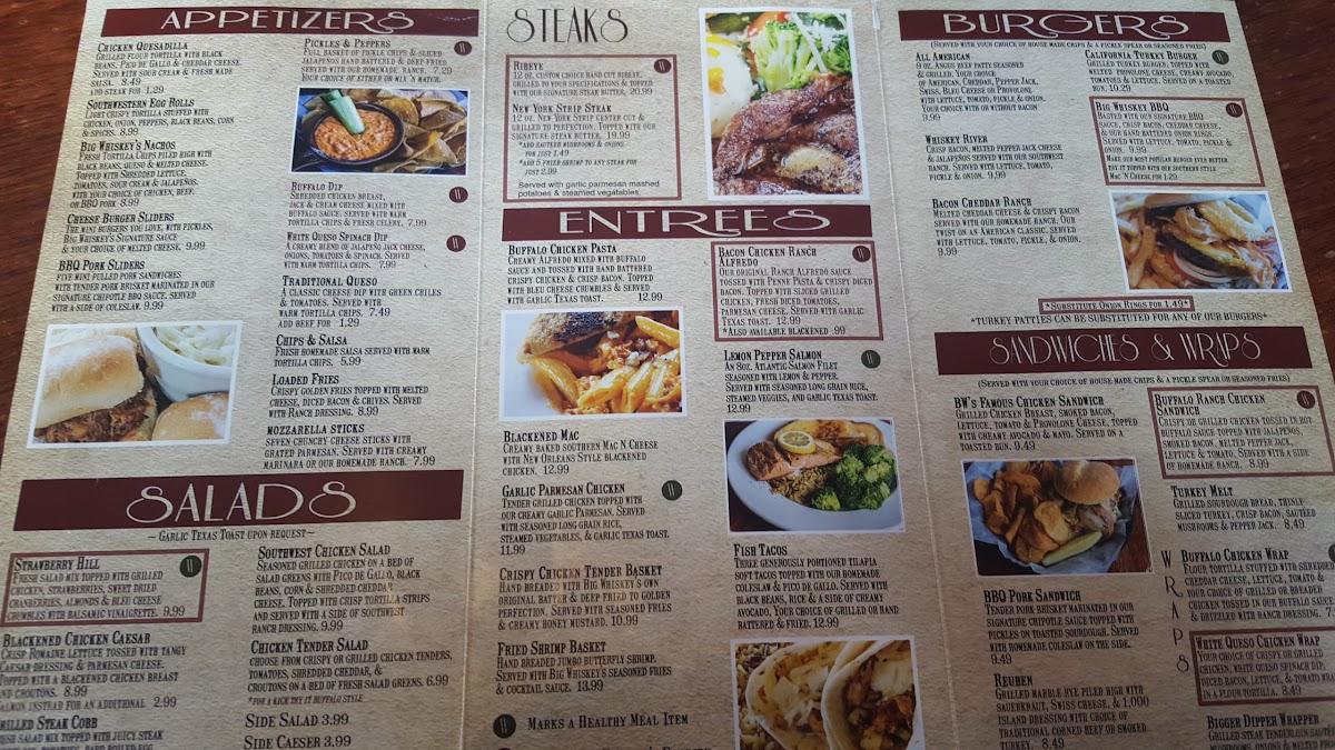 Menu at Big Whiskey's American Restaurant & Bar, Little Rock
