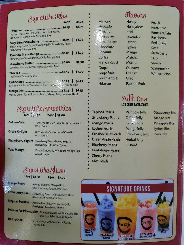 Menu at Bo-Tea Café restaurant, Slidell