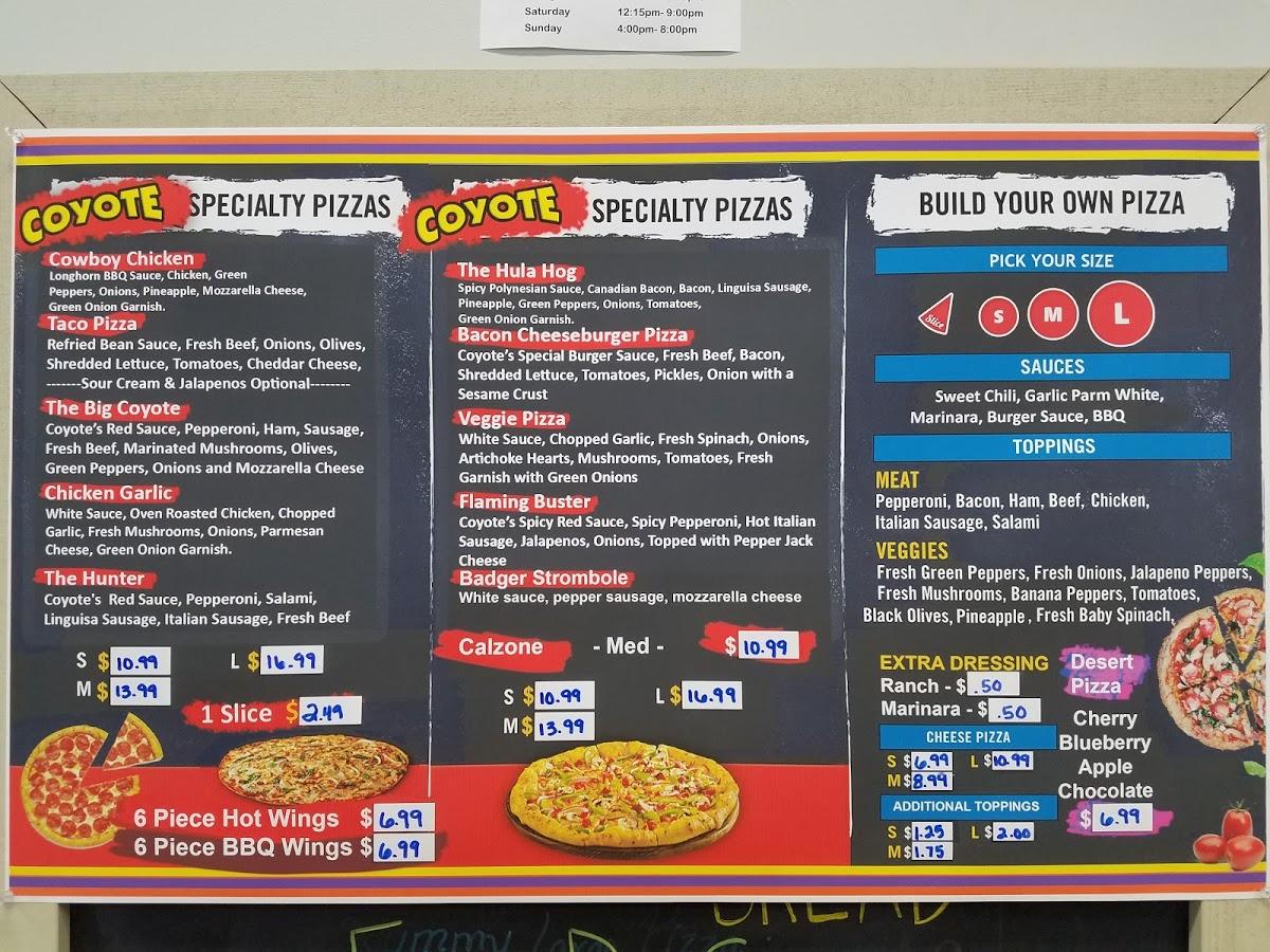 Menu at Coyote Pizza Den pizzeria, Burbank