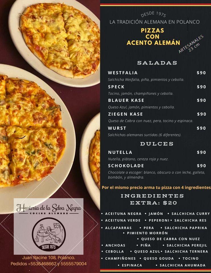 Menu at Hosteria De La Selva Negra restaurant, Mexico City