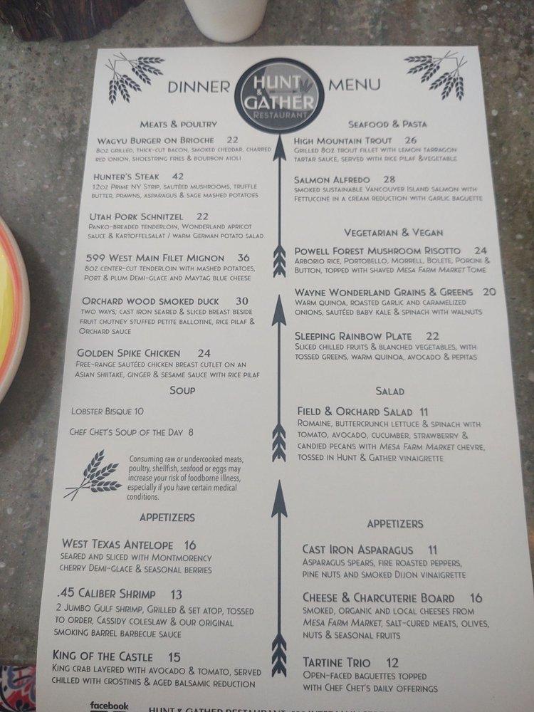 Menu at Hunt & Gather Restaurant, Torrey