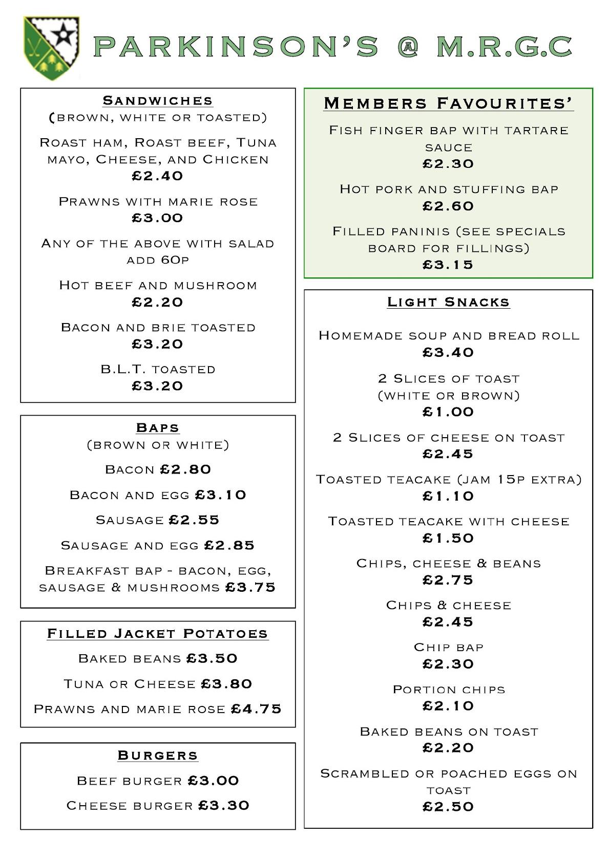 Menu at Market Rasen Golf Club, Market Rasen