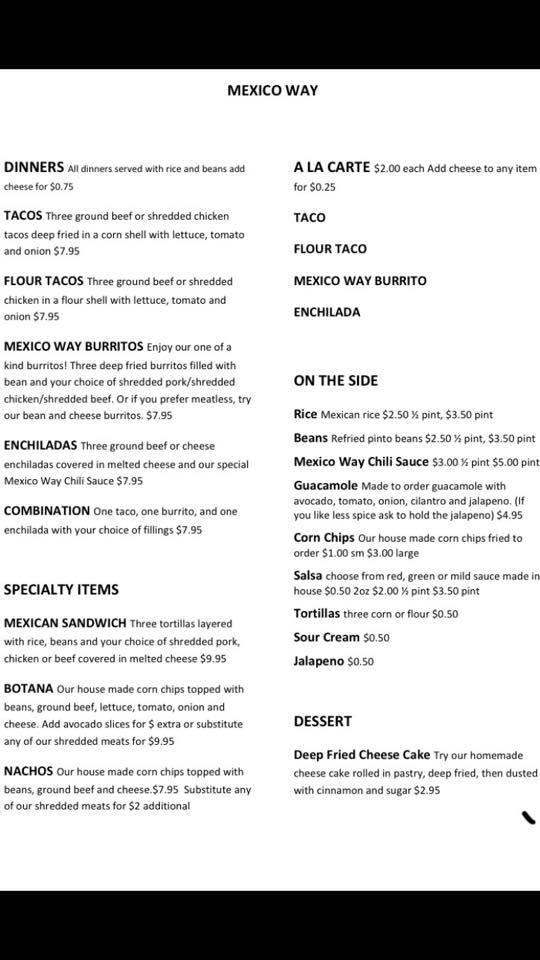 Menu at Mexico Way Kitchens restaurant, Ecorse, W Jefferson Ave