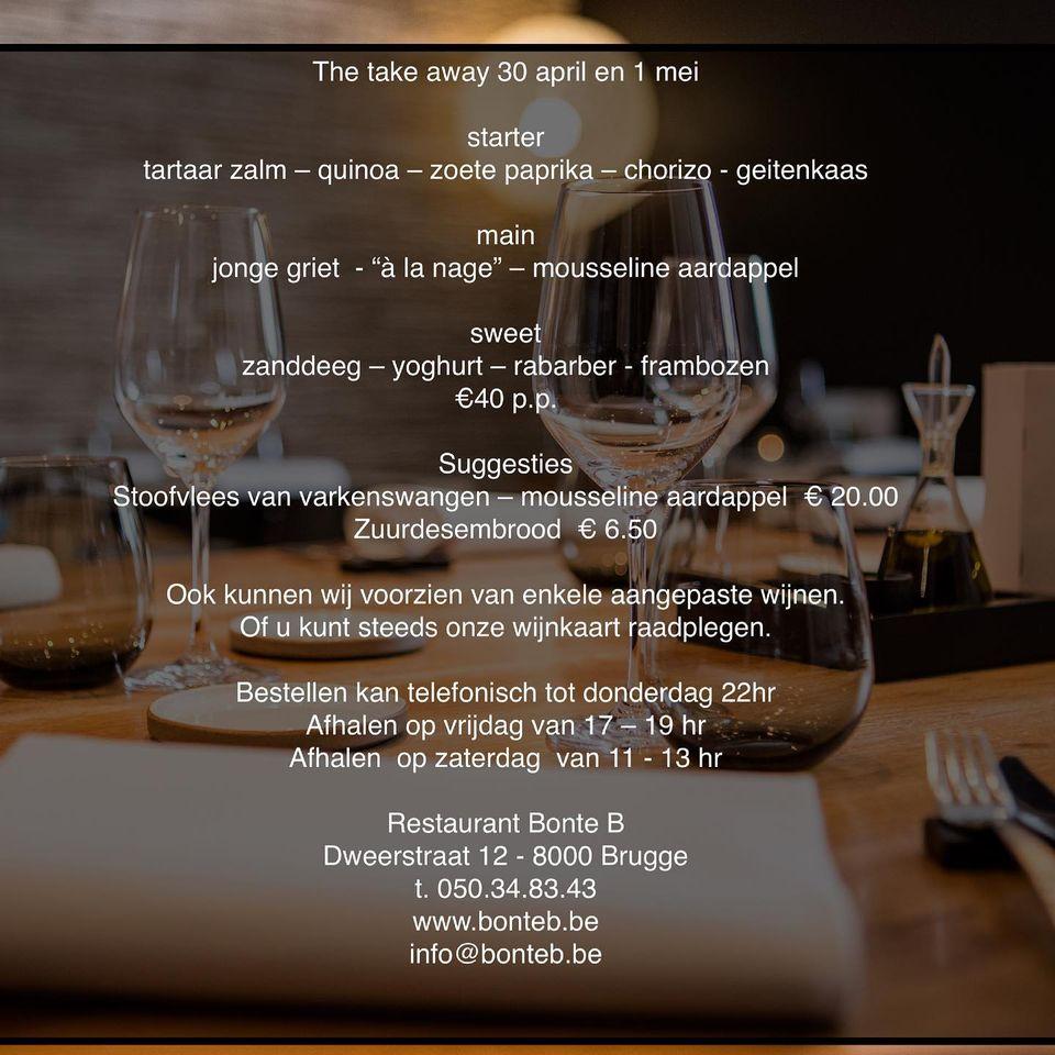 Speisekarte von Restaurant Bonte B, Brugge, Dweersstraat 12