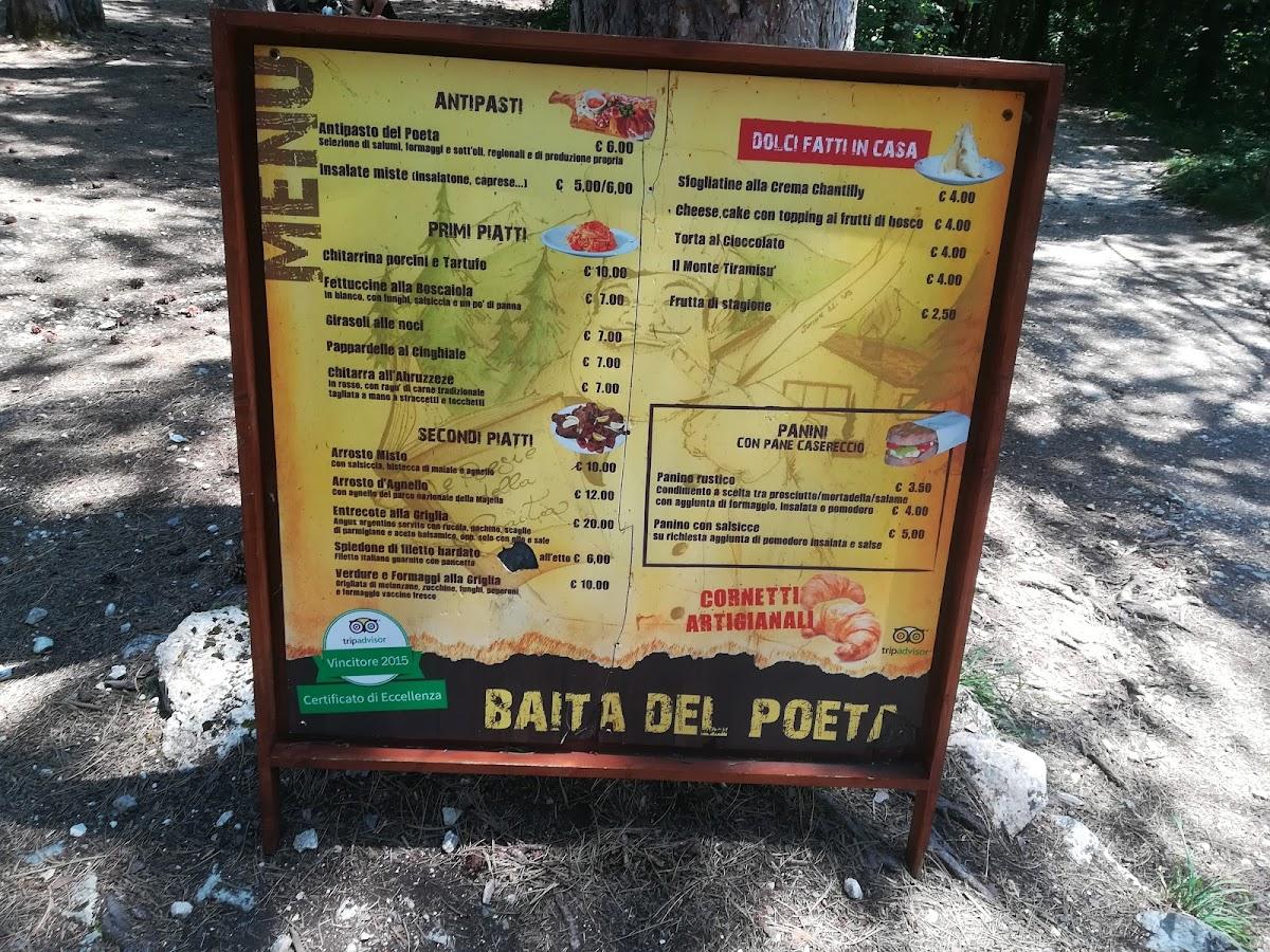 Carta de Ristorante Baita del Poeta, Bocca di Valle