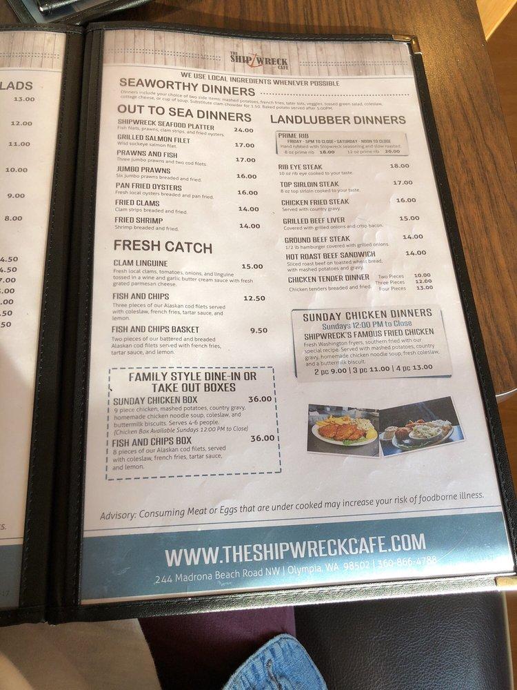 Menu at Shipwreck Cafe, Olympia