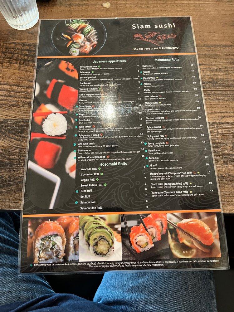 Menu at Siam Sushi & Thai restaurant, Middleburg