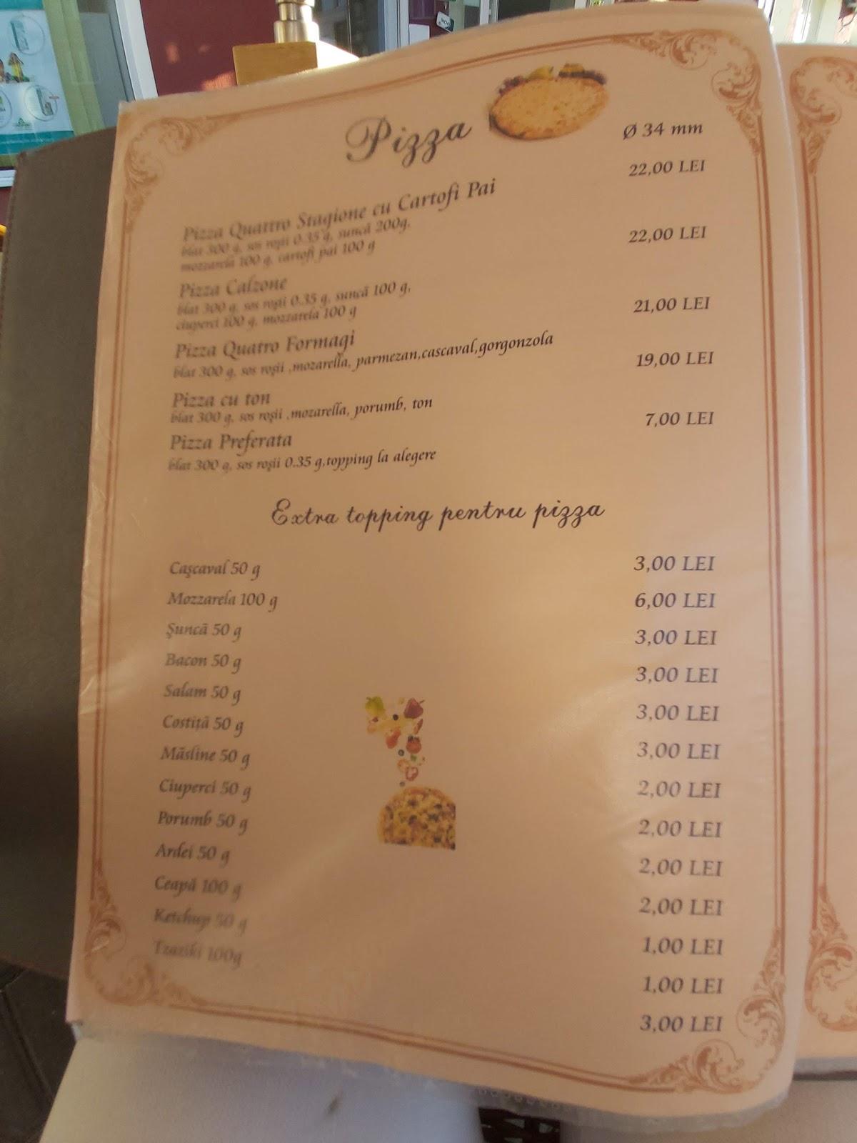 Menu at Siesta Old Pub, Toplița