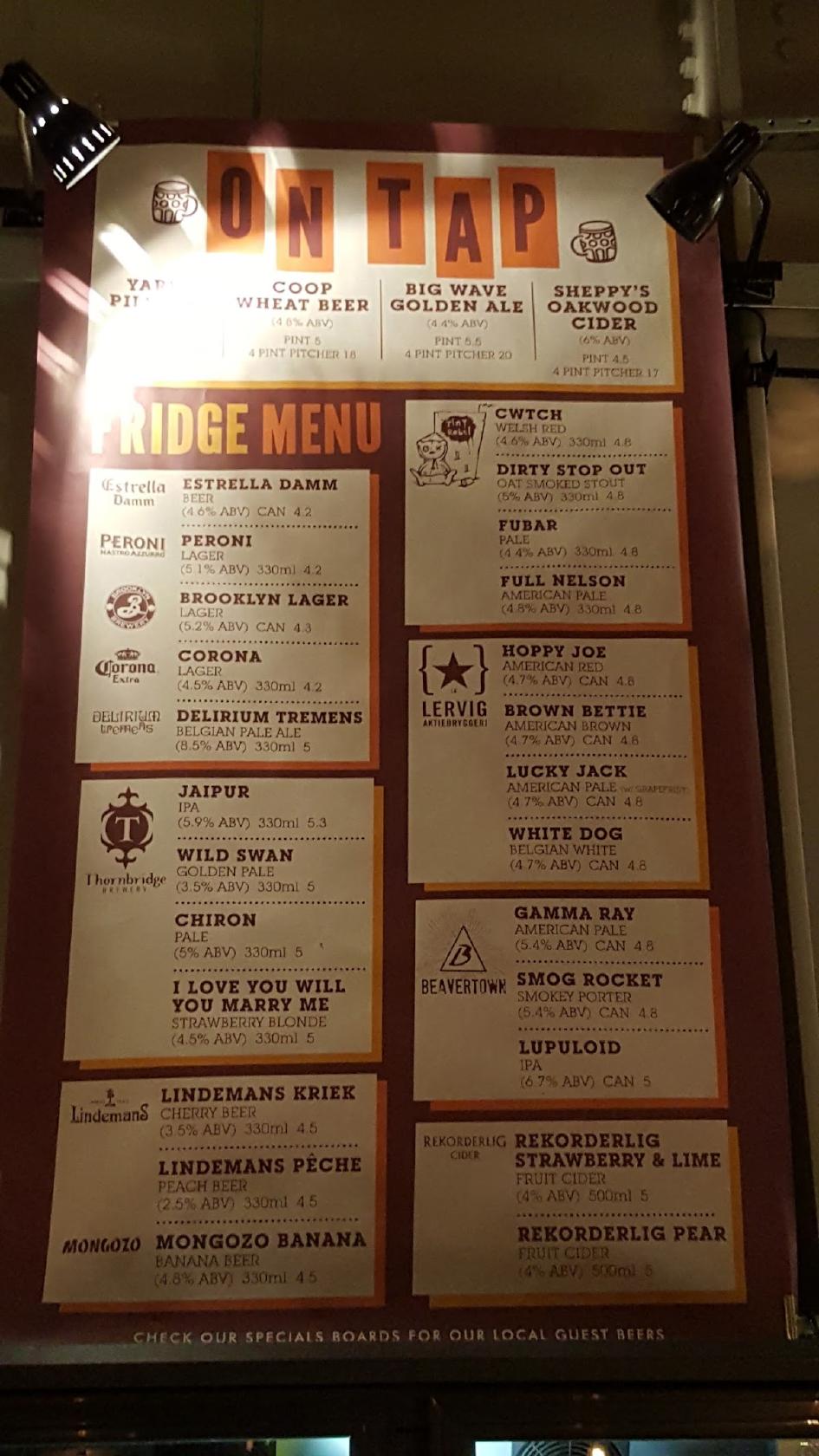 Menu at Yard & Coop Manchester pub & bar, Manchester