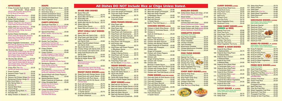 Menu at Canton Palace fast food, Blackpool, 160 Watson Rd