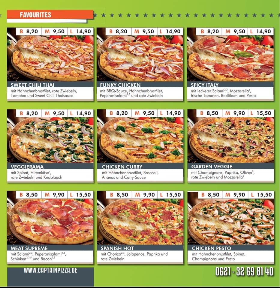 Speisekarte von Captain Pizza & Chevys Burger, Mannheim