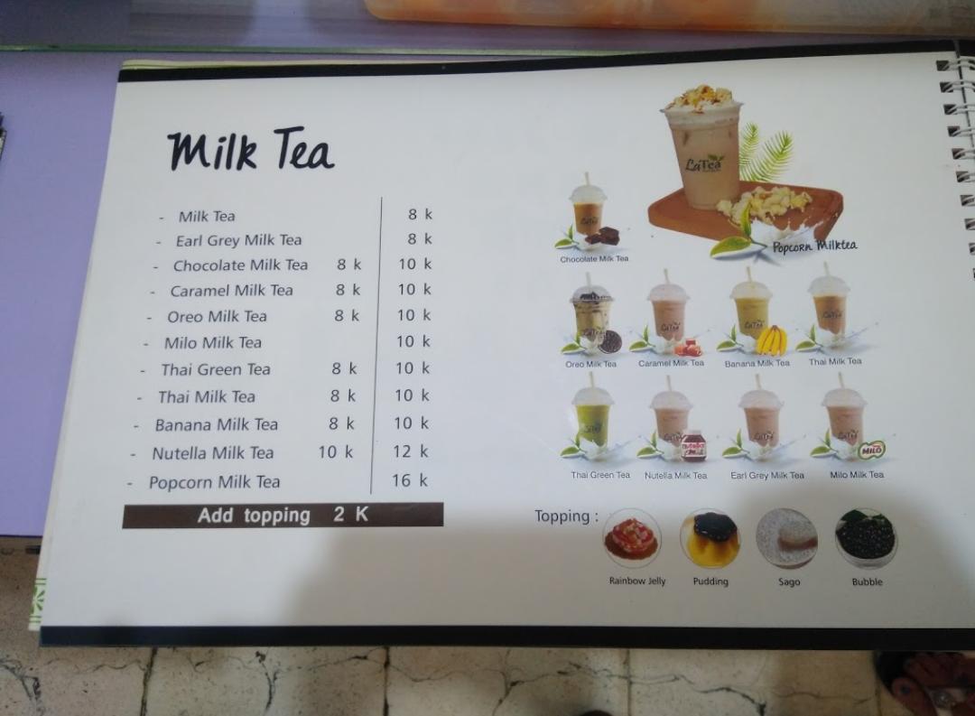 Menu at La Tea cafe, Binjai