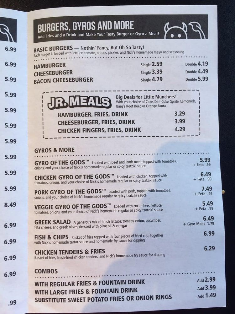 Menu at Nick's Jr Burgers & Gyros restaurant, Everett