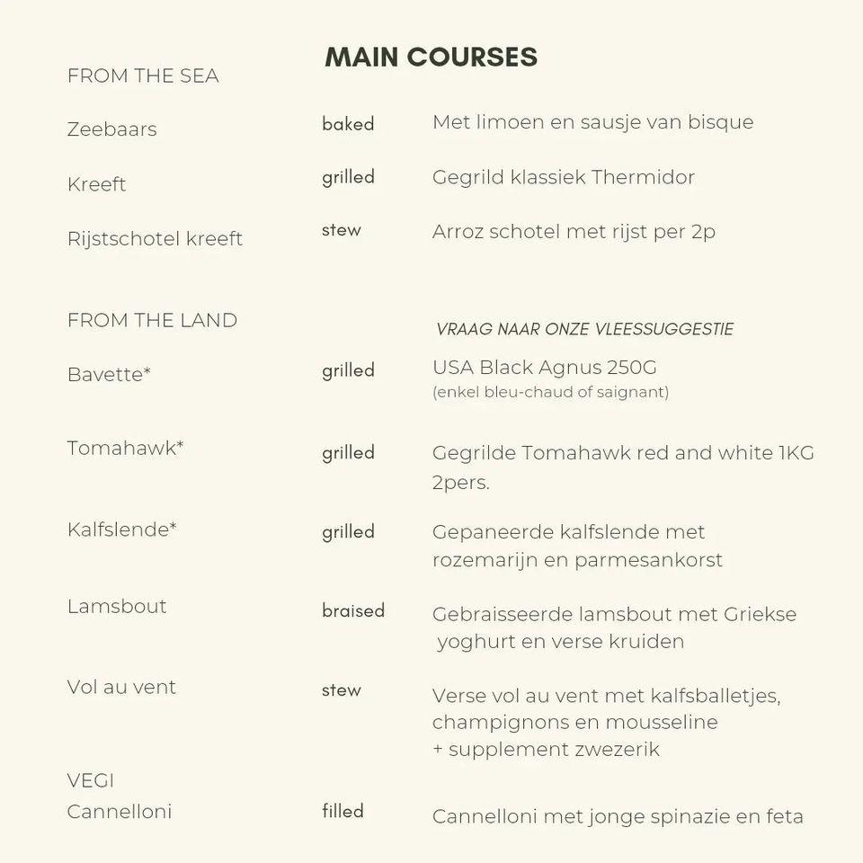 Menu at Sensi Concepts, Kalmthout