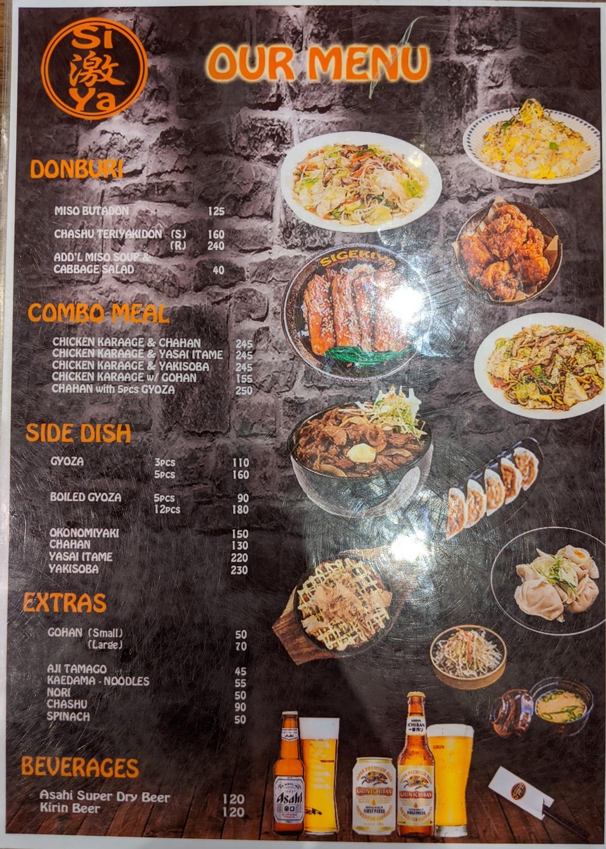 Menu at Sigekiya Ramen restaurant, Santa Rosa
