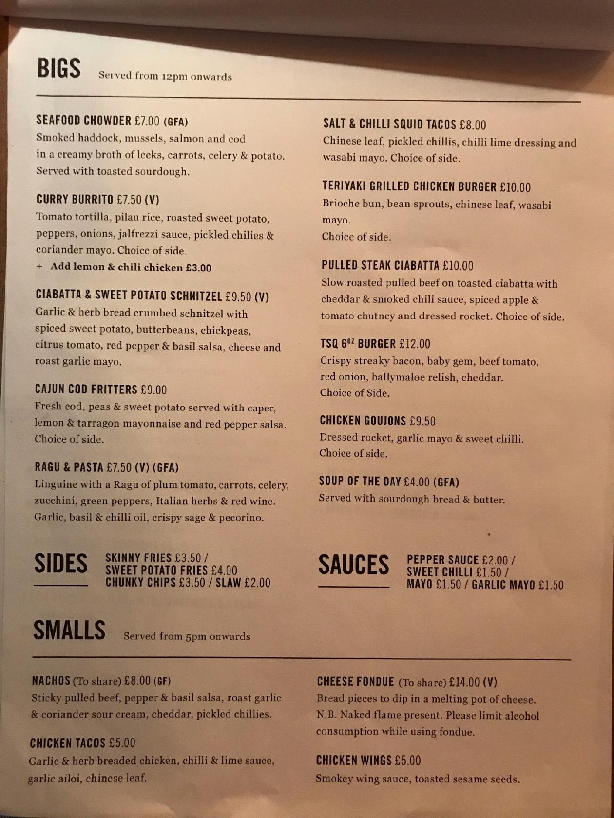 Menu at Town Square pub & bar, Belfast, 45 Botanic Ave
